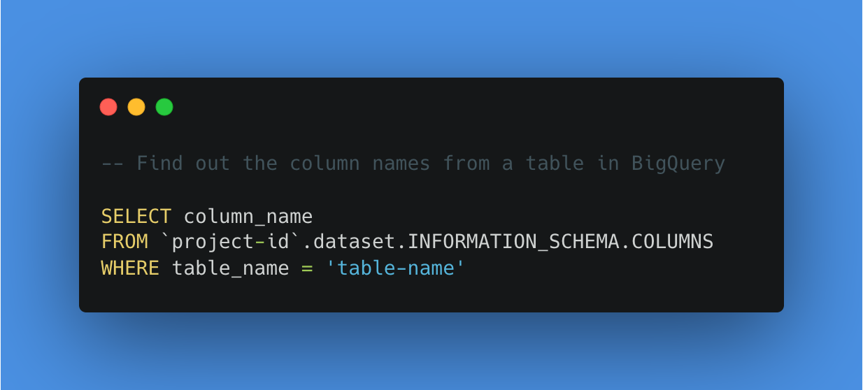 BigQuery Table Column Names MarquinSmith