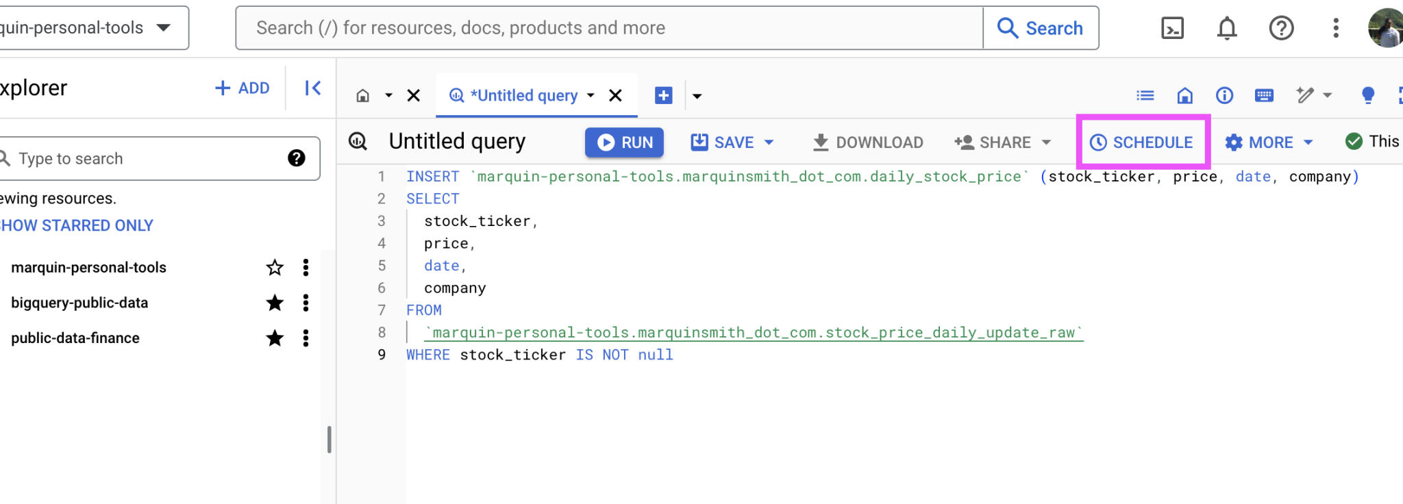 Running Sql Queries On A Schedule In Bigquery Part 1 Scheduled Queries Marquinsmith