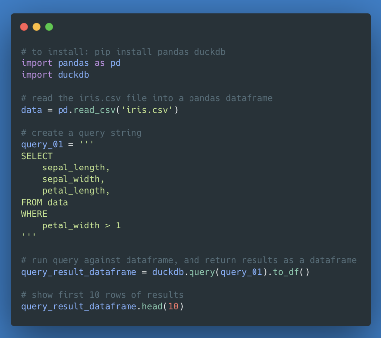 Using SQL in pandas with duckdb | MarquinSmith
