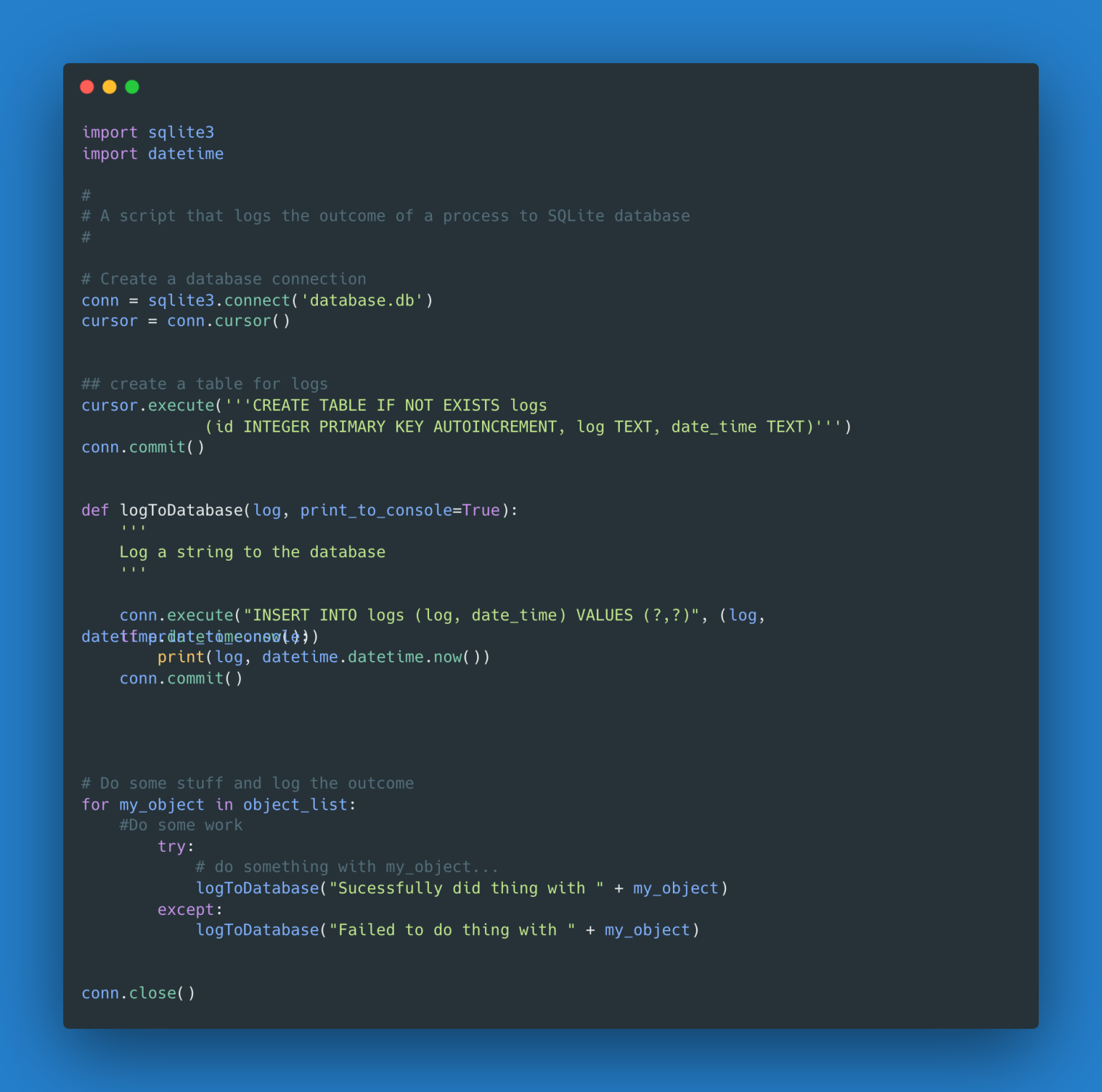 Simple logging to SQLite database from python | MarquinSmith