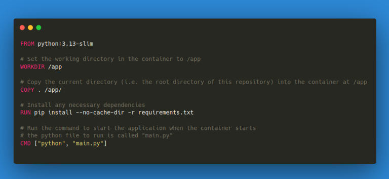 A Dockerfile to create a docker image to run a python file | MarquinSmith