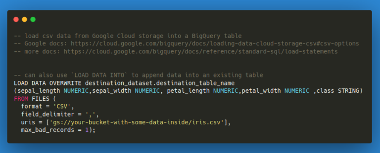 Load data into a BigQuery table from Google Cloud Storage using SQL | MarquinSmith