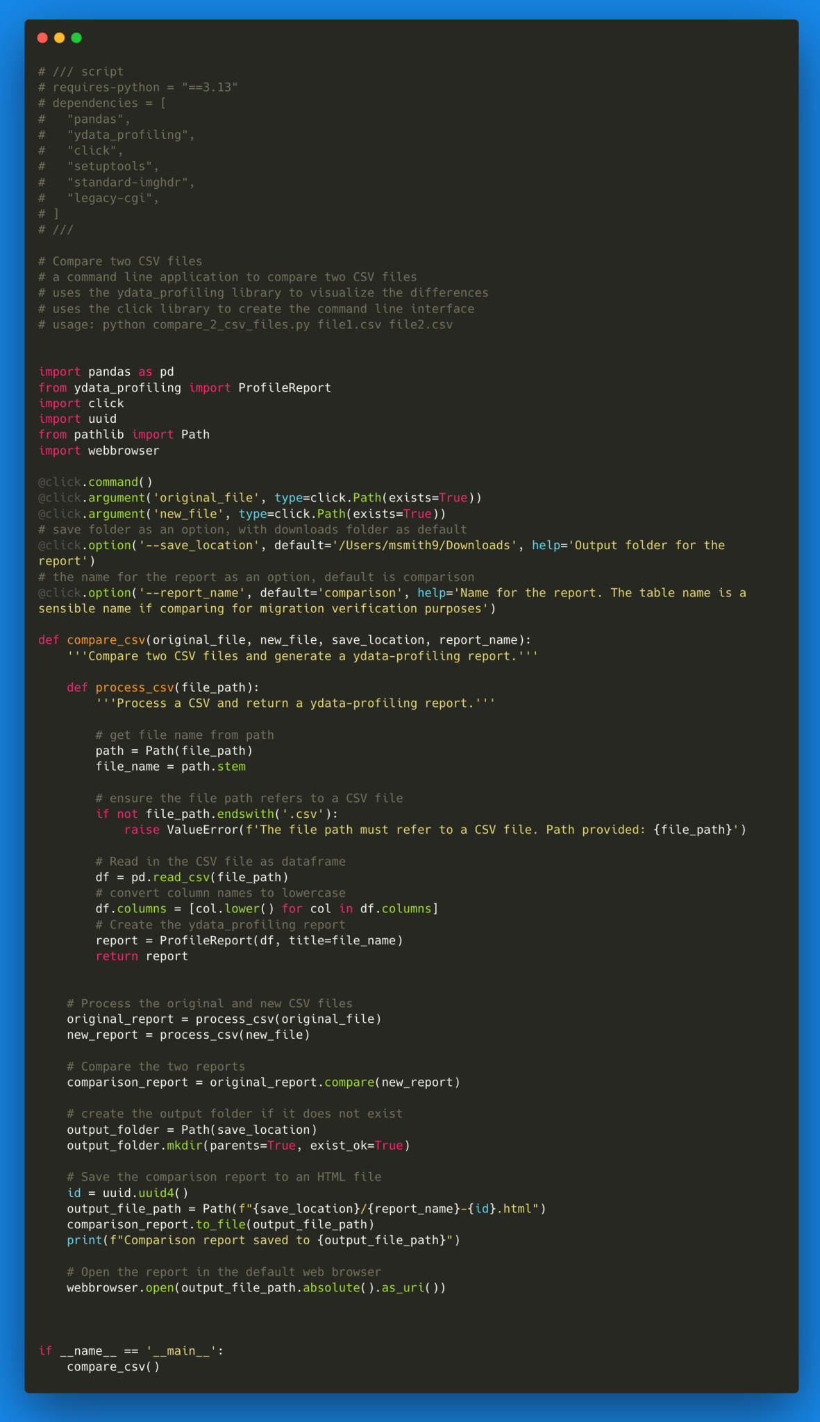 A command line tool to compare 2 different csv files | MarquinSmith