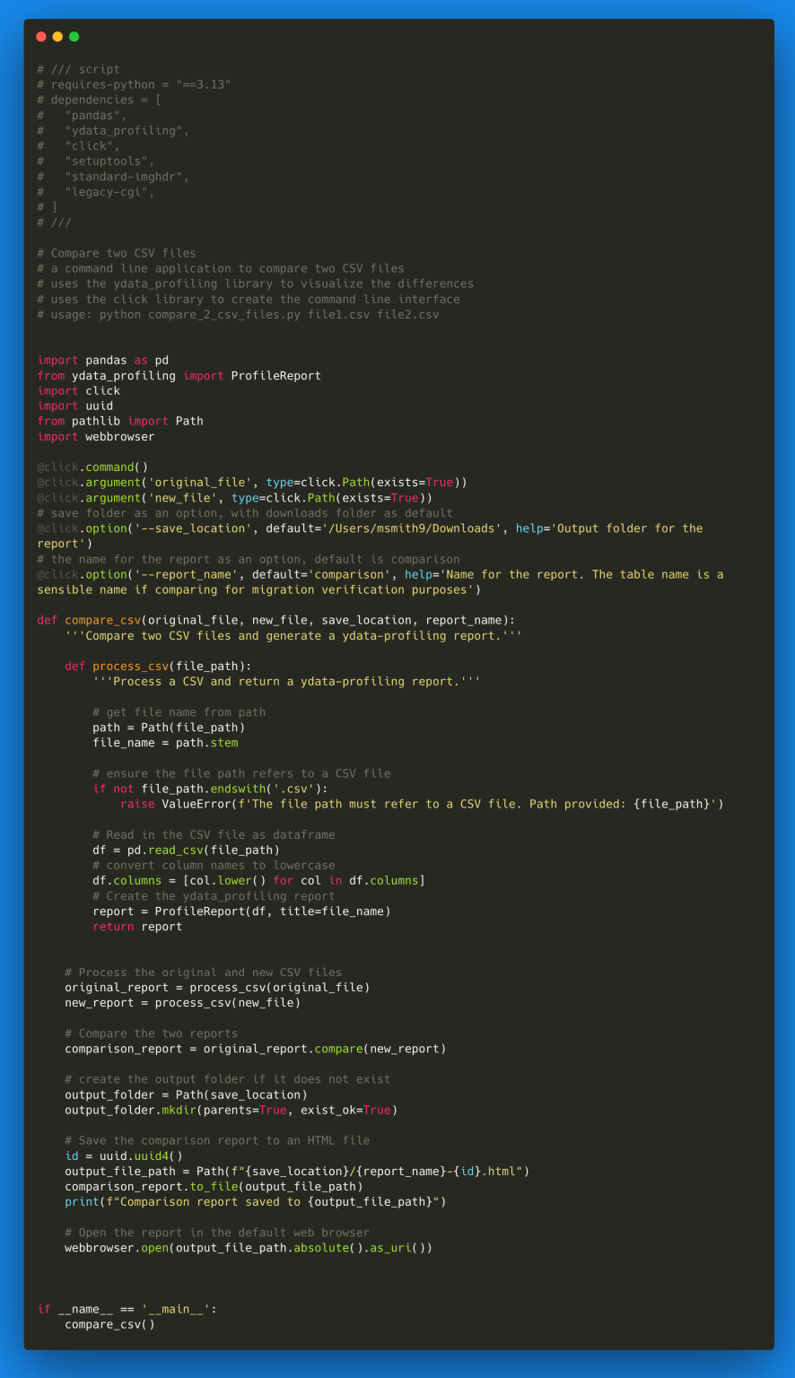 A command line tool to compare 2 different csv files | MarquinSmith